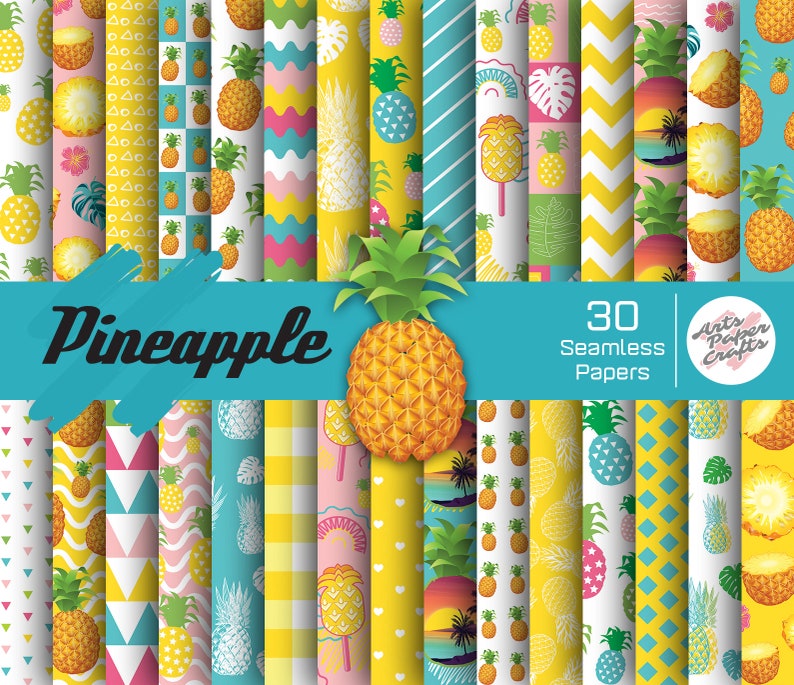 Pineapple Seamless Digital Paper Sets Pineapple Theme Party Yellow Blue ...
