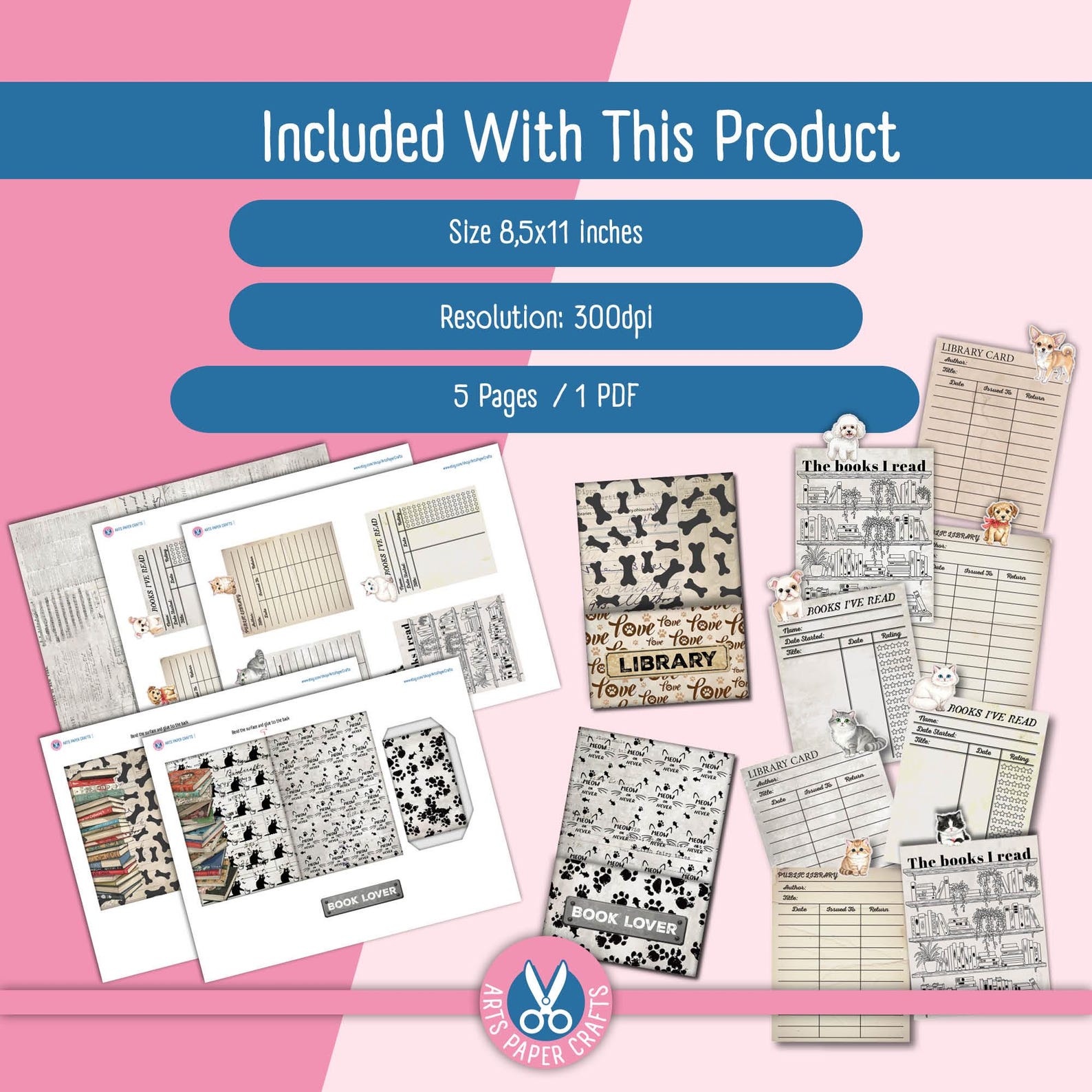 Junk Journal, Library Card Pockets, Tab Folder, Shabby Library Card ...