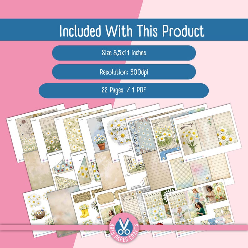 Daisy, Page Pockets, Junk Journal Kit, Tab Folder, Shabby, Daisy Days ...
