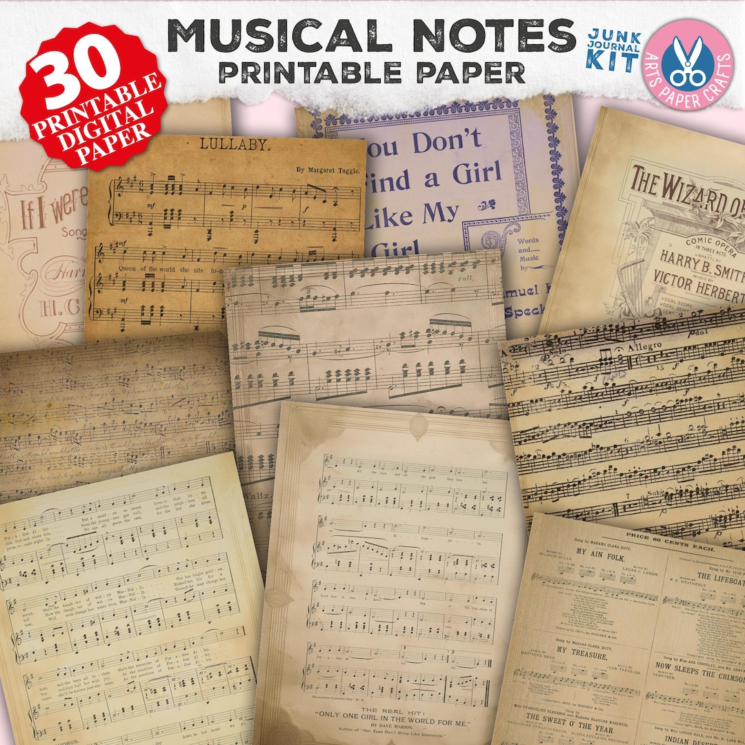 Vintage Music Pages Bundle - Musical Notes Old Music Sheets - Gothic ...