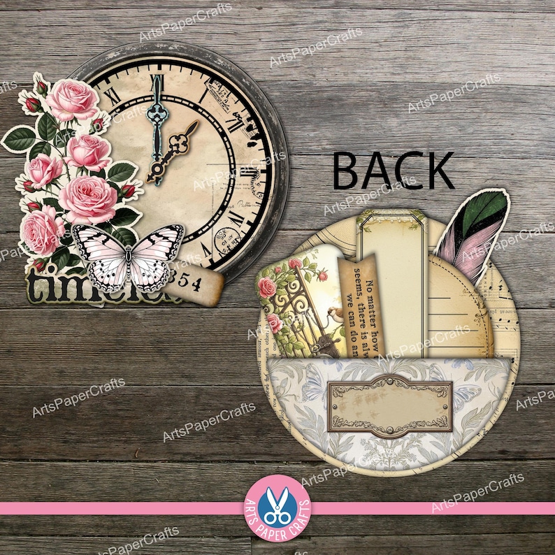 Shabby Card Pockets, Vintage Clocks, Junk Journal, Pocket Tags ...