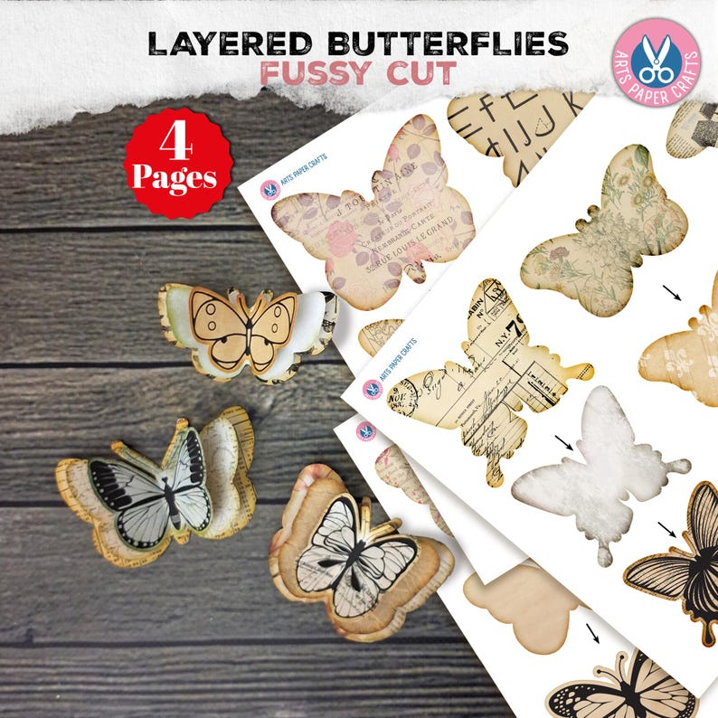 Fussy Cuts, Layered Butterflies, Butterfly, Tag, Printable, Collage ...