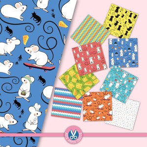 Cute Mouse Digital Papers Set - Cute Mice Background - Mouse Seamless ...