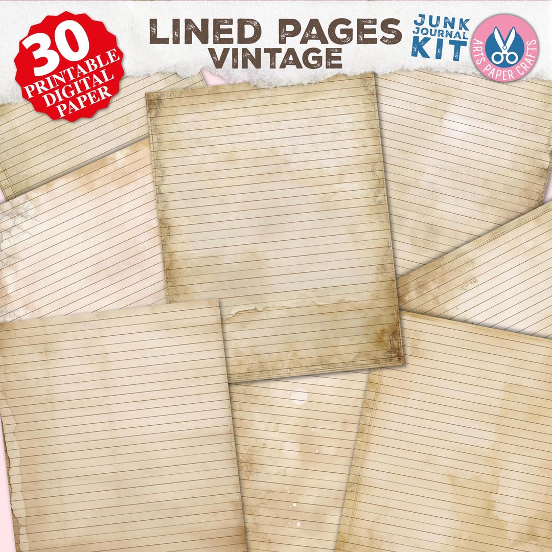 Printable Lined Journal Pages, Digital Vintage Papers, Ephemera Pack ...