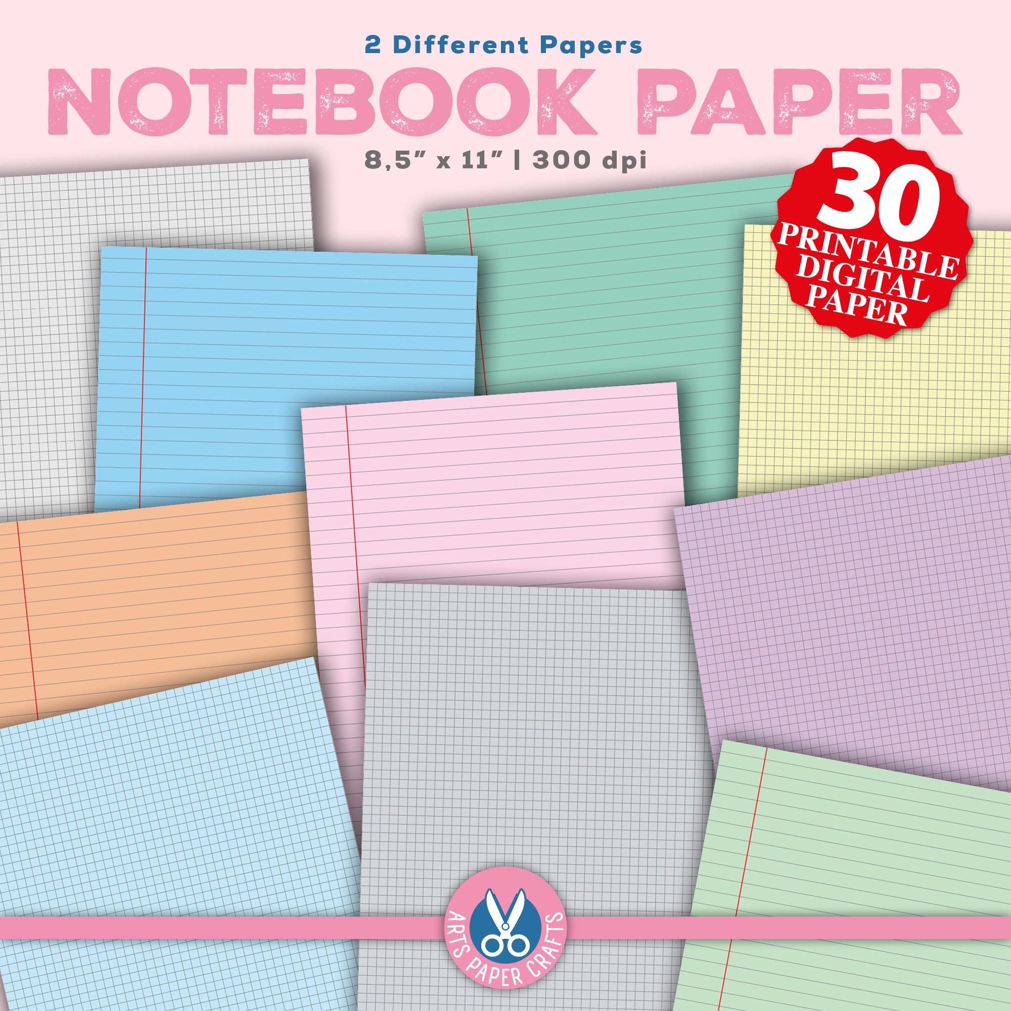 Notebook Digital Paper - Notebook Background - Ruled - Landscape ...