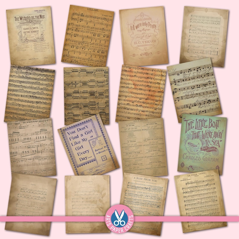 Vintage Music Pages Bundle - Musical Notes Old Music Sheets - Gothic ...