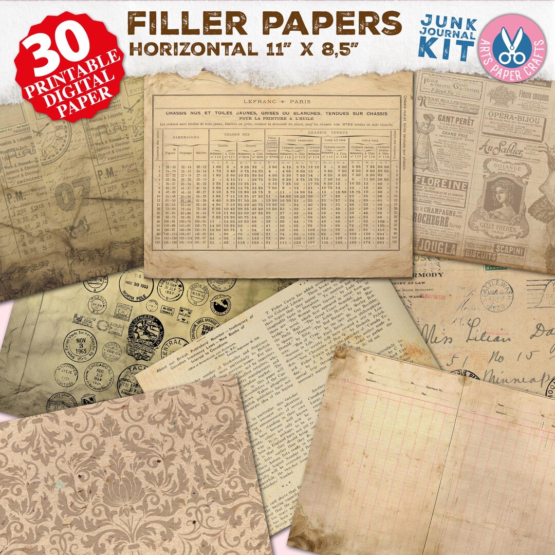 Horizontal Junk Journal Filler Papers - Old Paper Texture - Vintage ...