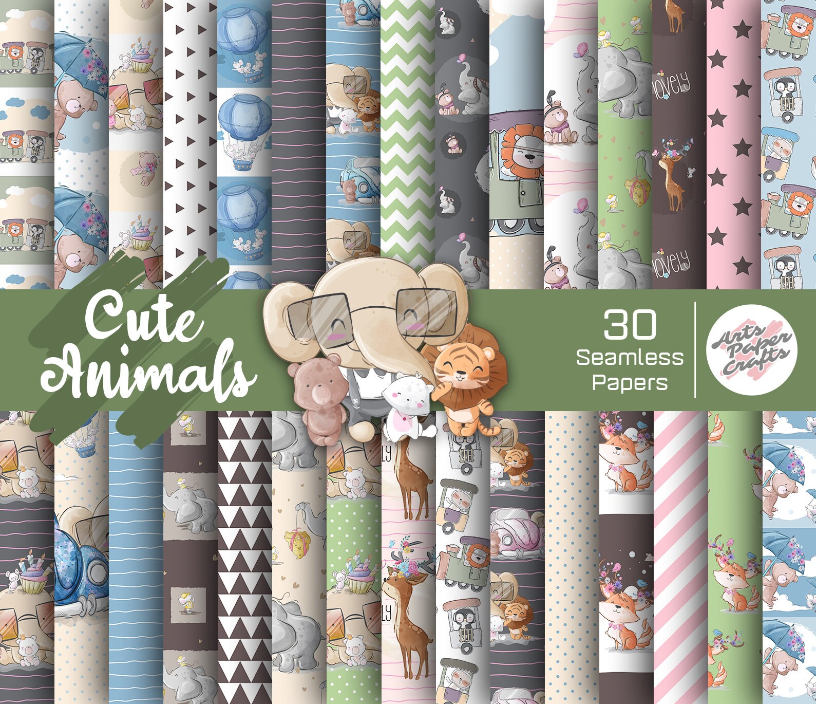 Cute Animals Digital Paper Sets Cute Animals Theme Party - Etsy