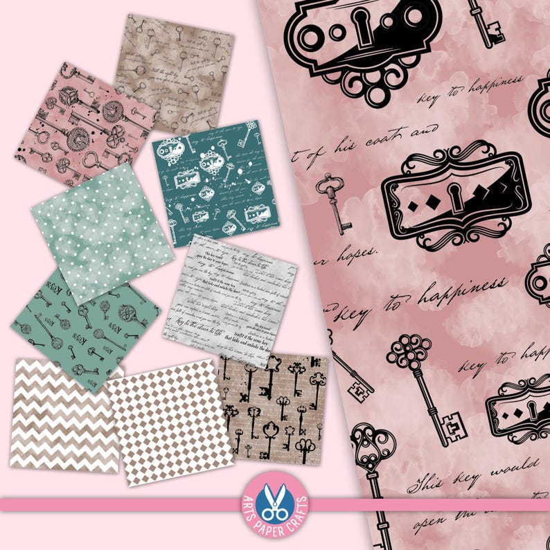 Keys Seamless Digital Paper - Vintage Keys Pattern Background - Antique ...