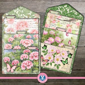 Vintage Butterflies Tab Folders, Pocket Tags, Shabby Script, Junk ...