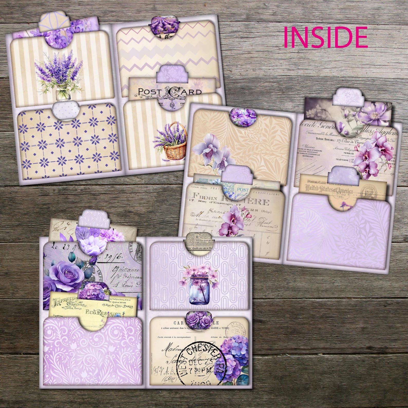 Purple, Tab Folders, Butterfly, Purple Roses, Junk Journal, Vintage ...