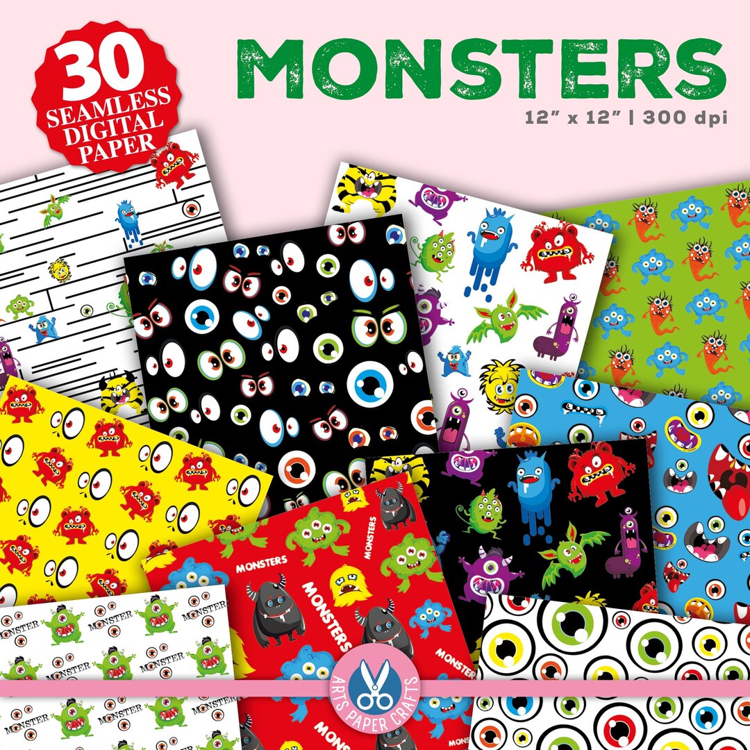 Monsters Seamless Pattern - Monsters Background - Monsters Scrapbook ...