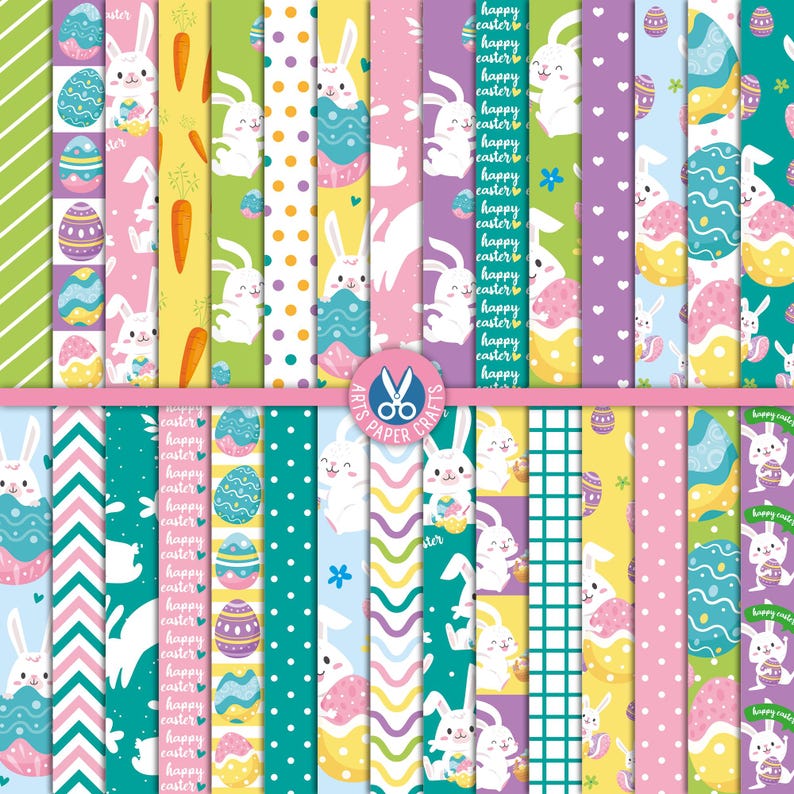 Happy Easter Seamless Digital Paper - Egg Bunny Background - Easter ...