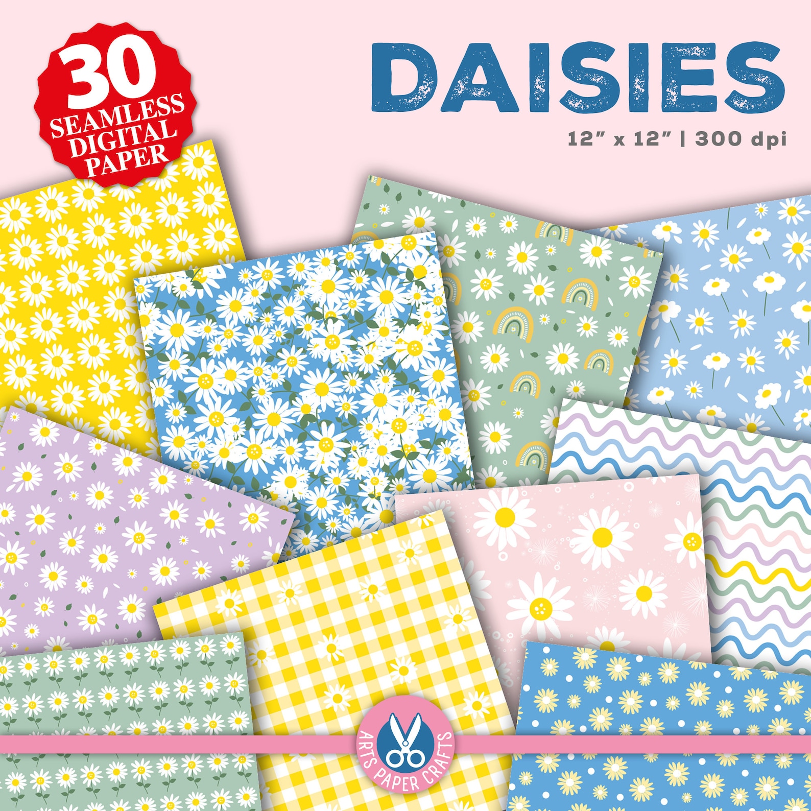 Daisies Digital Papers Set - Daisies Background - Daisy Seamless ...