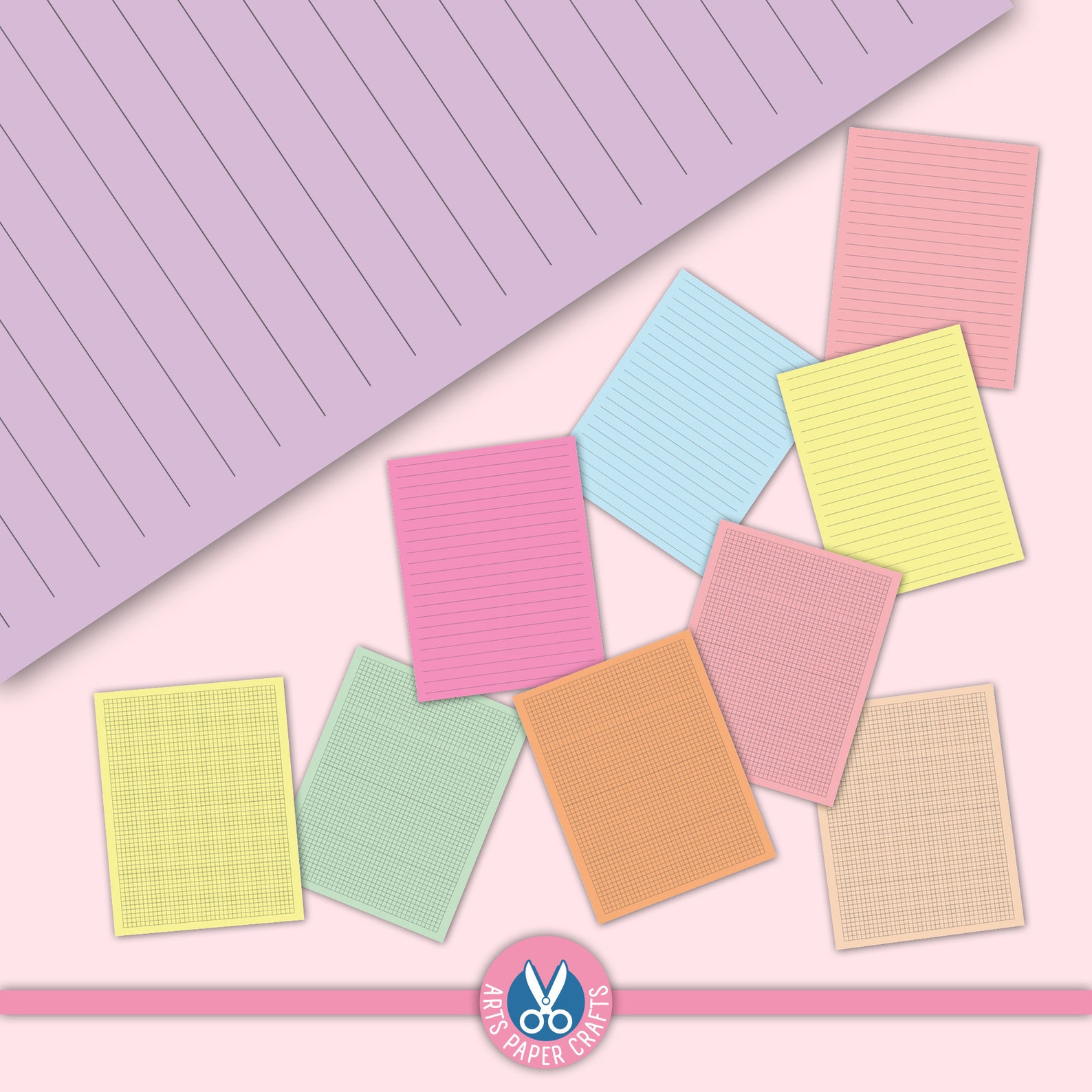 100 Notebook Papers - 5 Different Papers 20 Colors Each Digital Papers ...