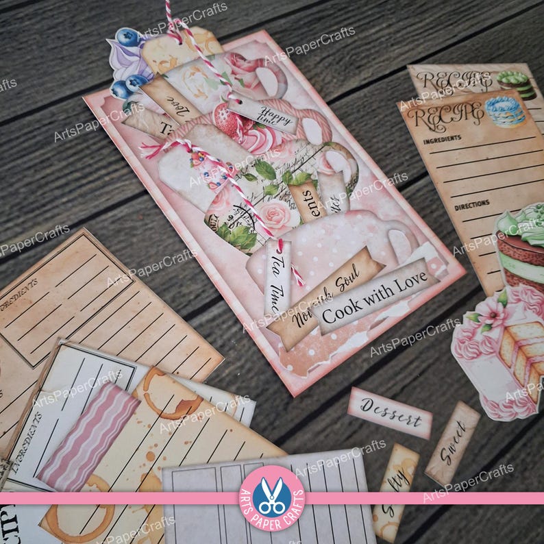 Junk Journal, Digital Recipe Folio, Tab Folder, Recipe Cards, Pocket ...