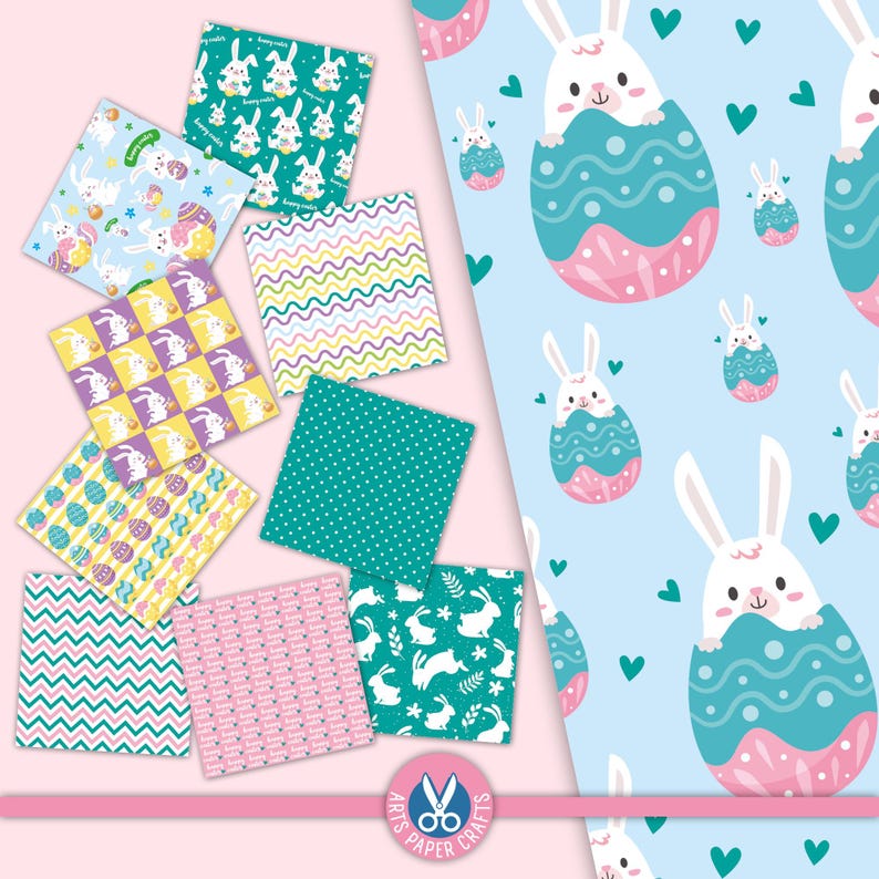 Happy Easter Seamless Digital Paper - Egg Bunny Background - Easter ...