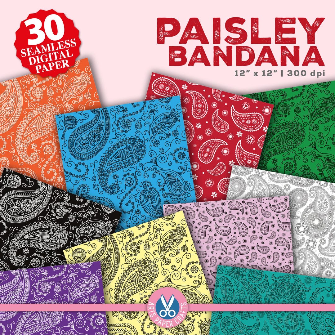 Paisley Bandana Digital Papers Set - Paisley Background - Paisley ...