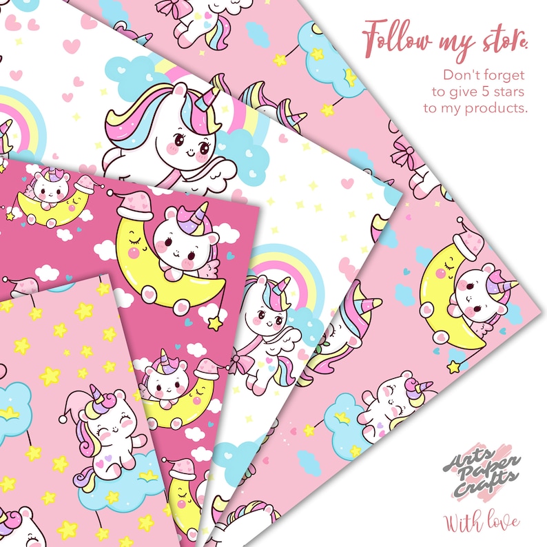 Cute Unicorn Seamless Digital Paper Cute Unicorn Background Unicorn ...