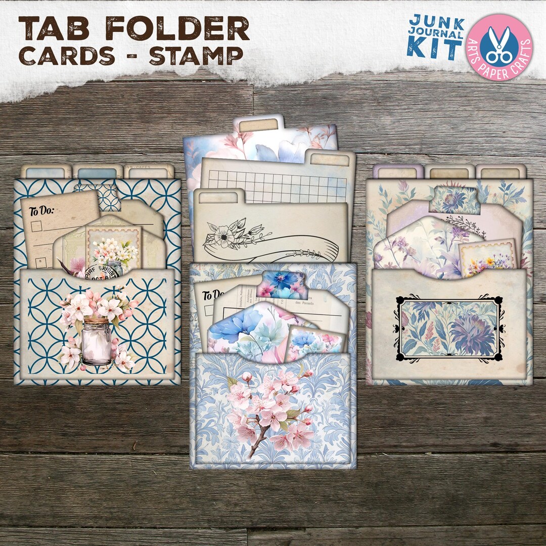 Tab Folders, Vintage Pocket Tags, Flowers, Junk Journal,folder ...