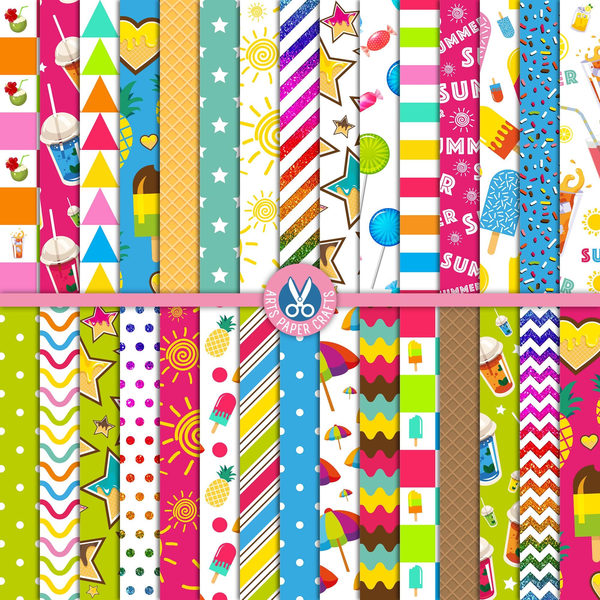 Summer Digital Papers- Ice Cream Theme Party - Glitter Background ...