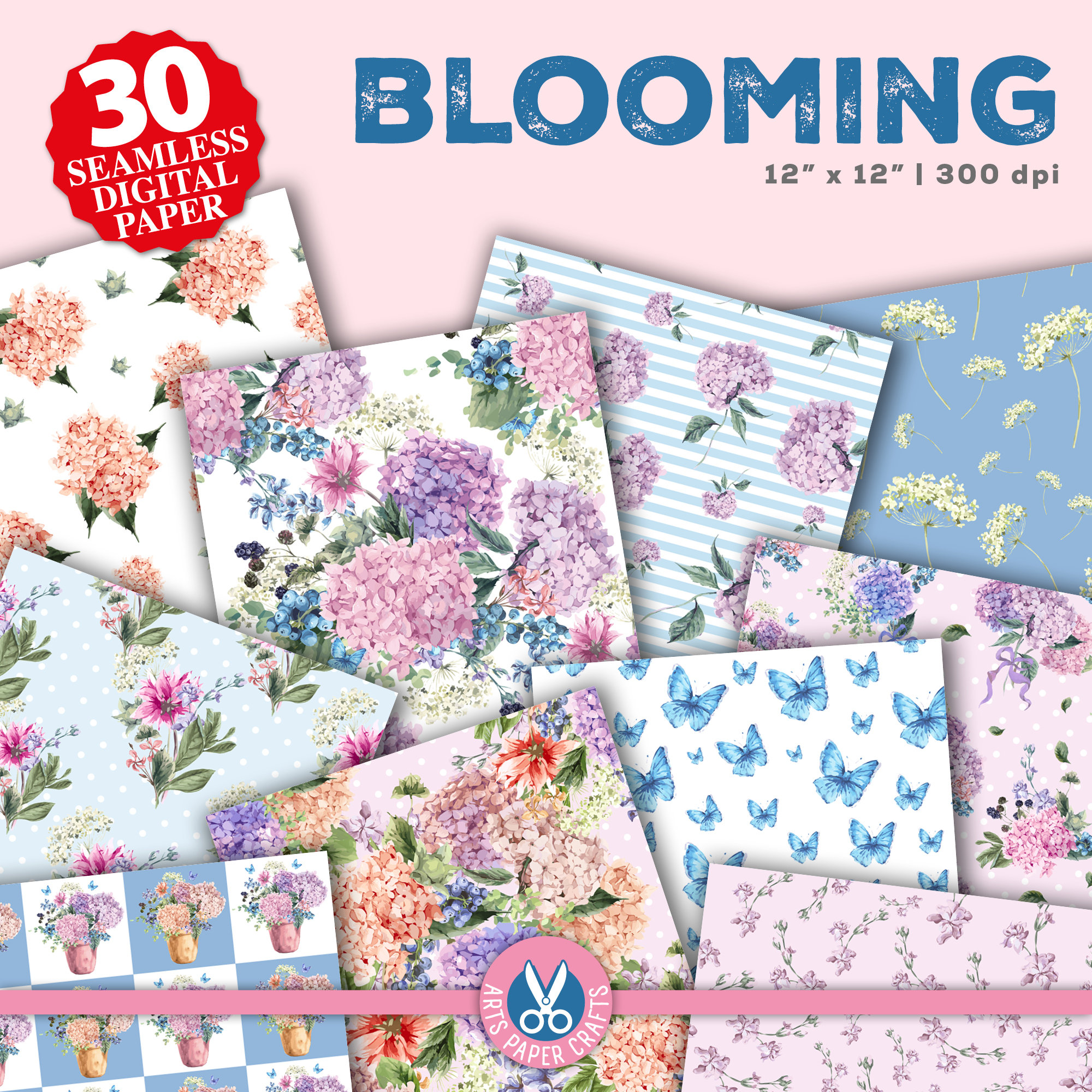 Blooming Digital Paper Sets - Flower Theme Party - Floral Background ...