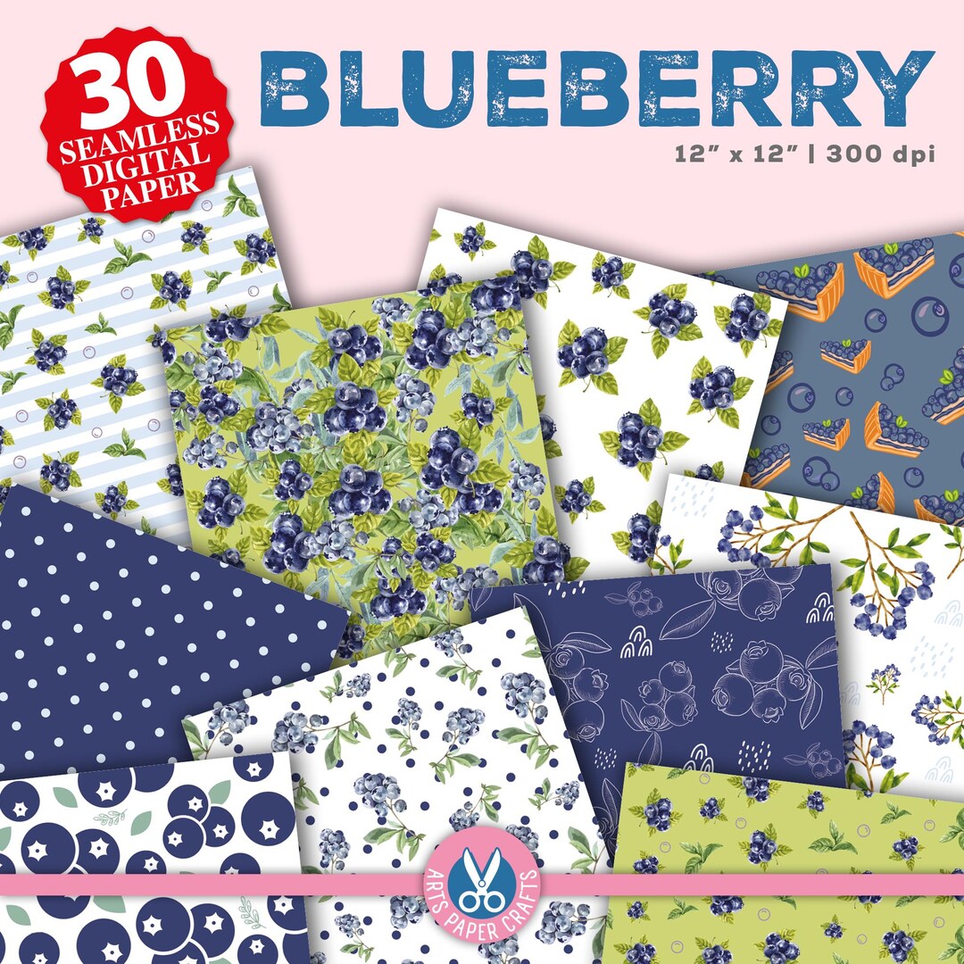 Blueberry Seamless Digital Paper Sets - Blueberry Theme Party - Green ...