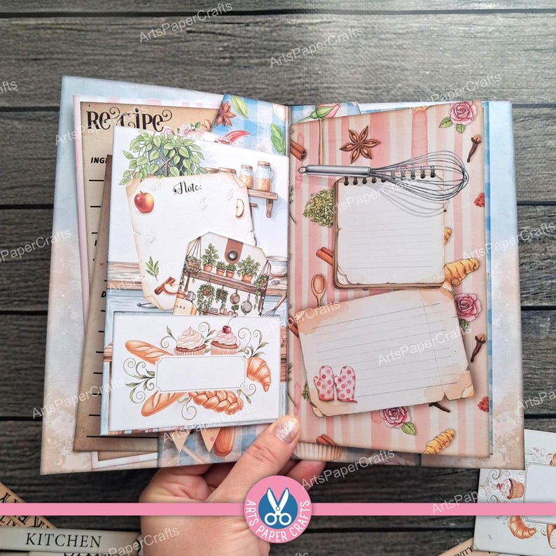 Junk Journal, Shabby Chic Digital Recipe Folio, Tab Folder, Recipe ...