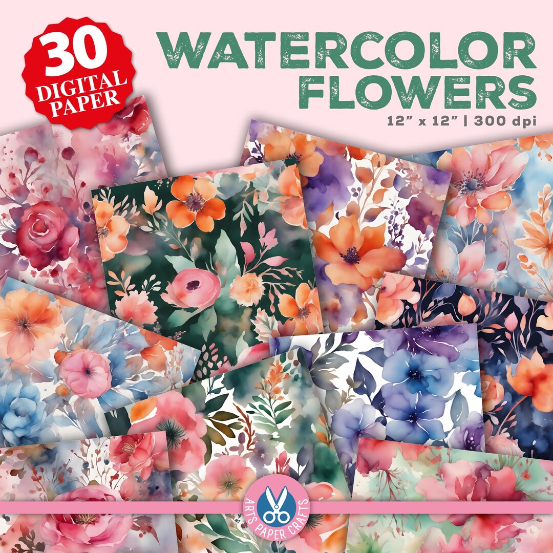 Watercolor Flowers Digital Papers Set - Watercolor Flowers Background ...
