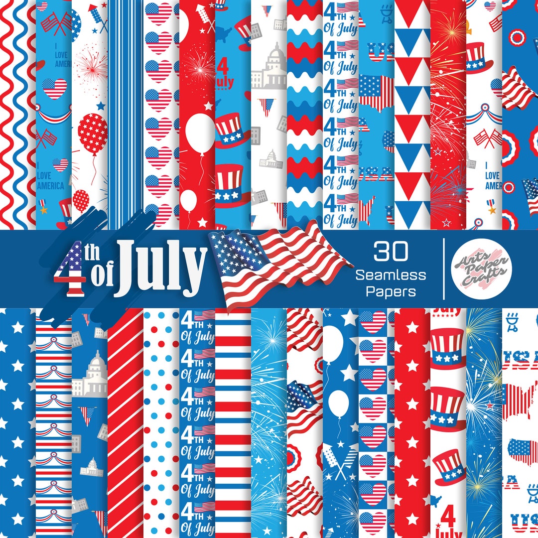 4th of July Digital Papers Set Independence Day Patriotic USA America ...