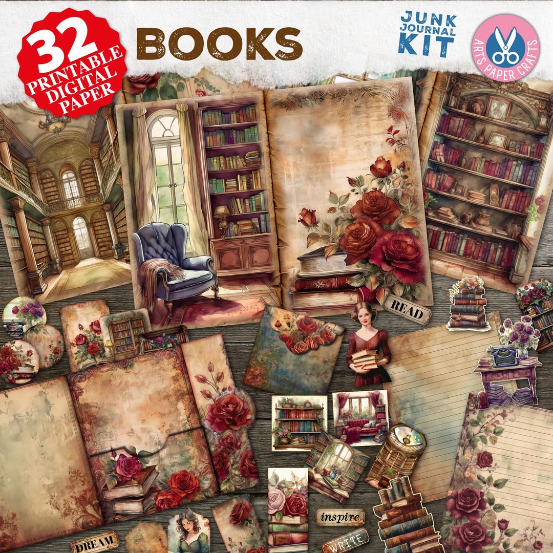 Secret Library Junk Journal Kit - Books Junk Journal - Printable ...