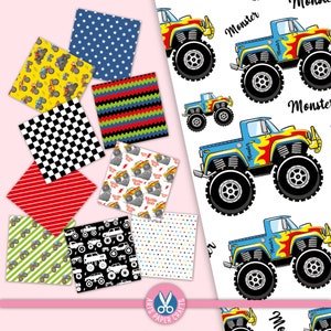 Monster Truck Seamless Digital Paper, Monster Truck Background, Monster ...