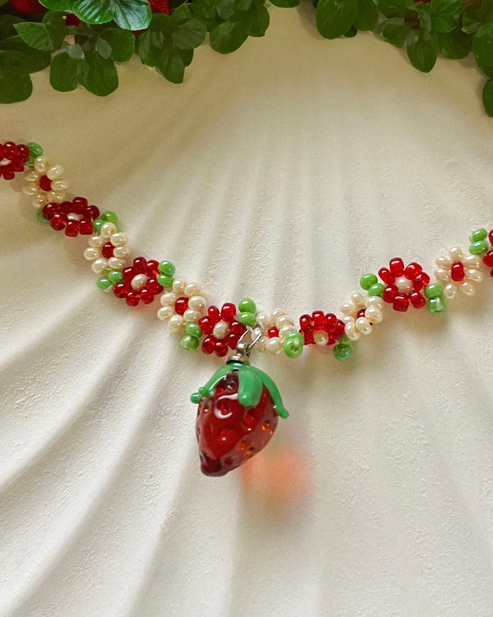 Strawberry Bracelet, Flower Beaded Bracelet, Murano Glass, Cute Fruit ...