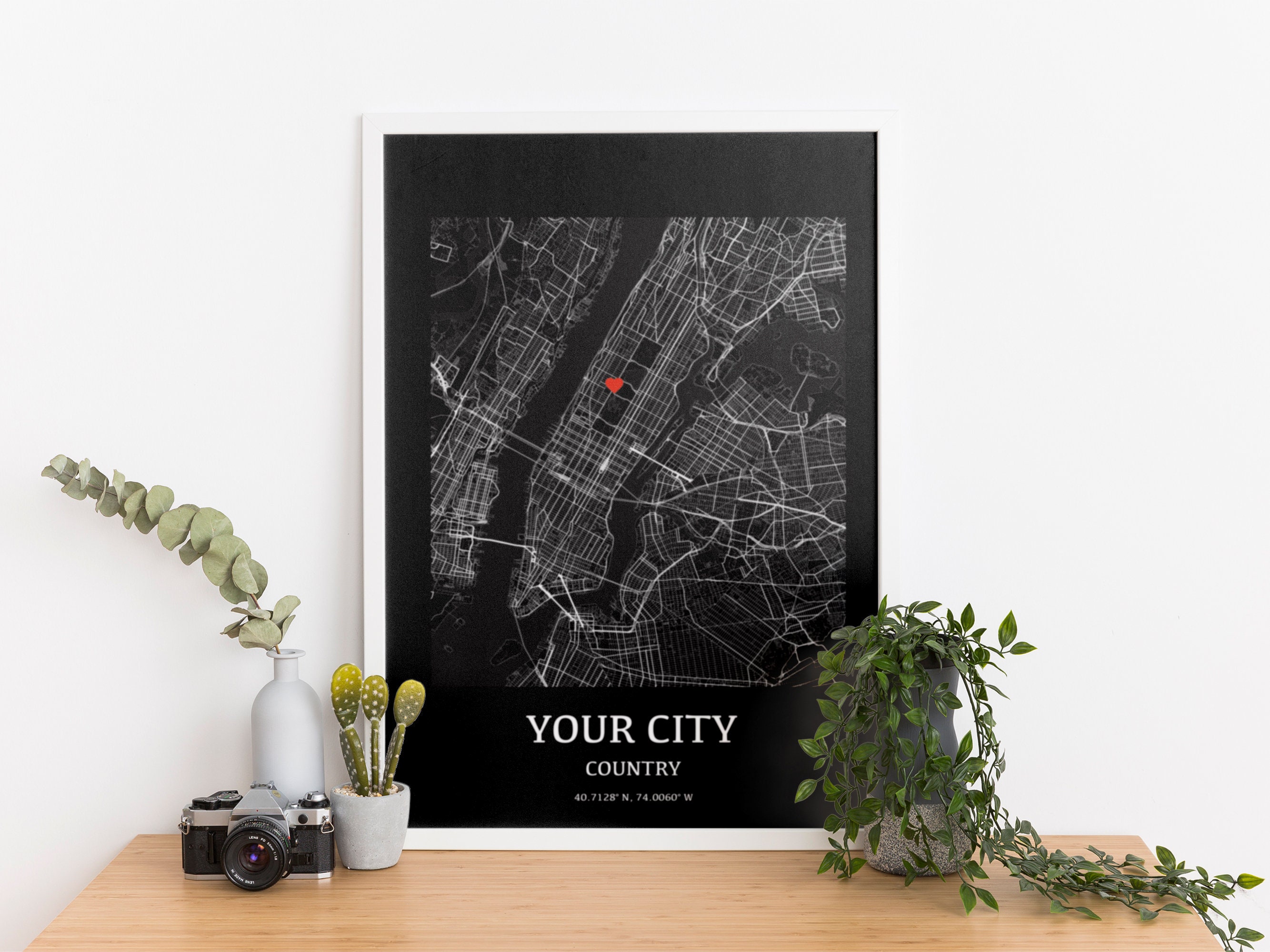 Dark City Map Print, Custom Map Poster, Customizable Wall Art ...