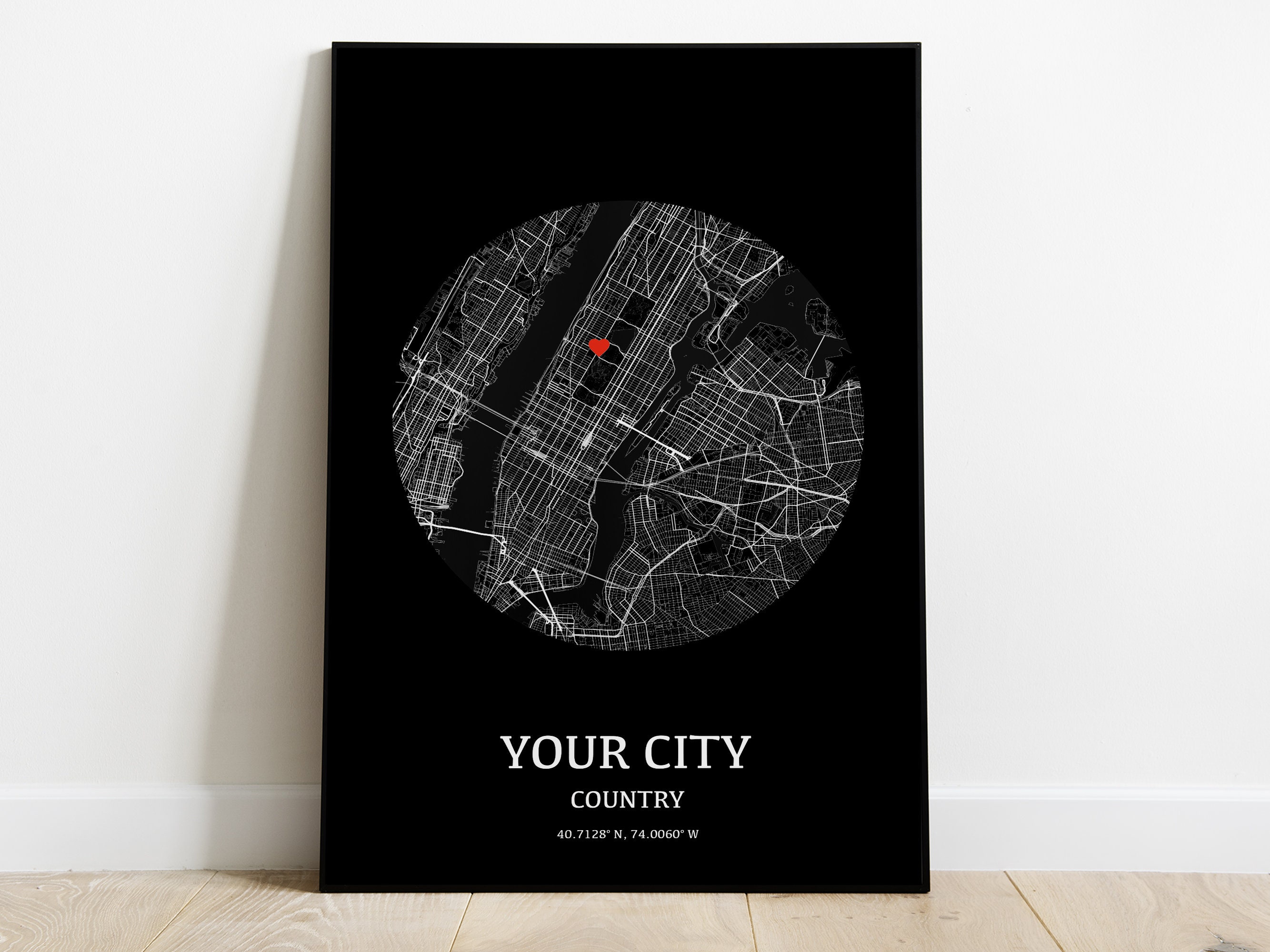 Dark City Map Print, Custom Map Poster, Customizable Wall Art ...