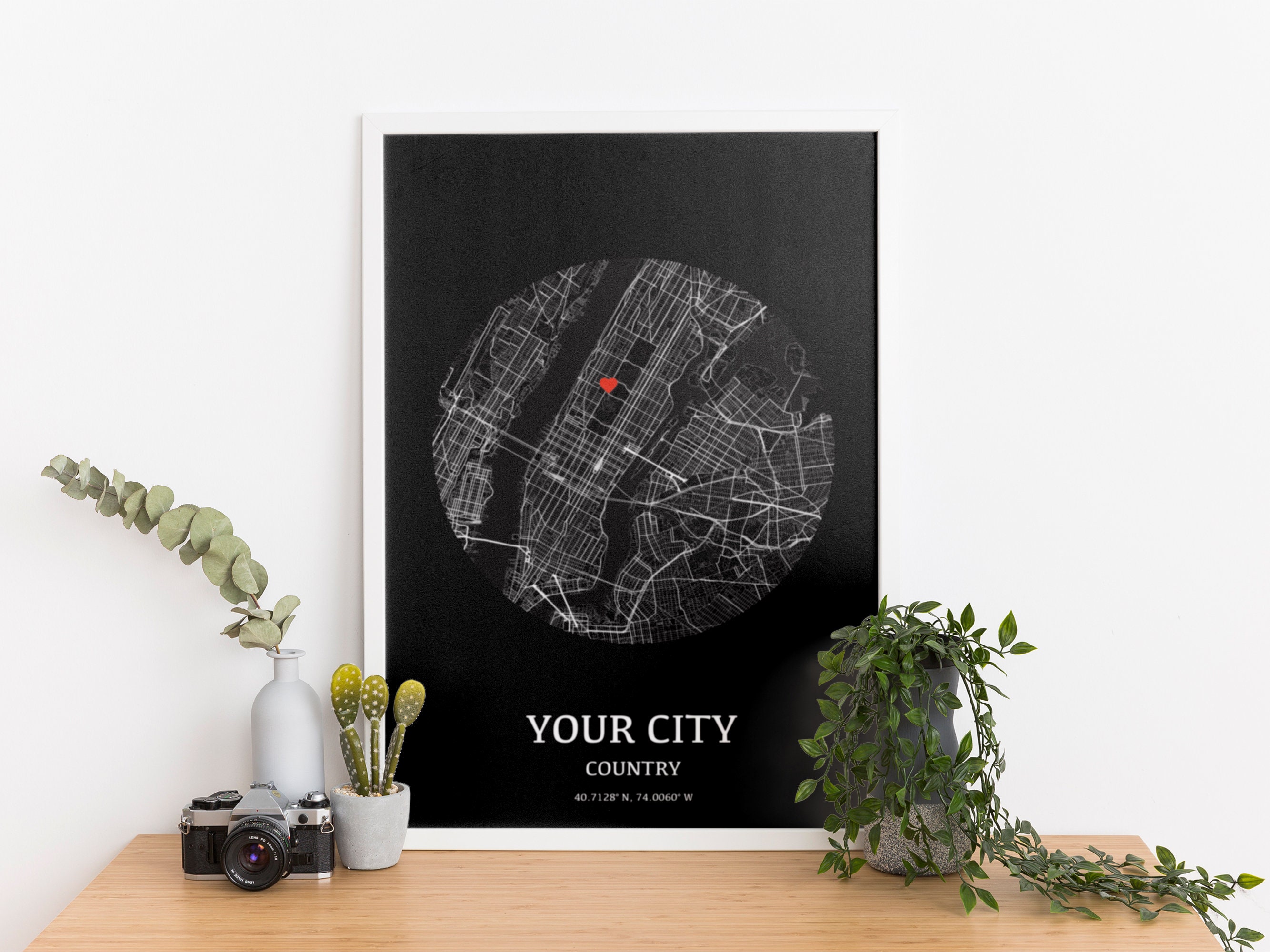 Dark City Map Print, Custom Map Poster, Customizable Wall Art ...