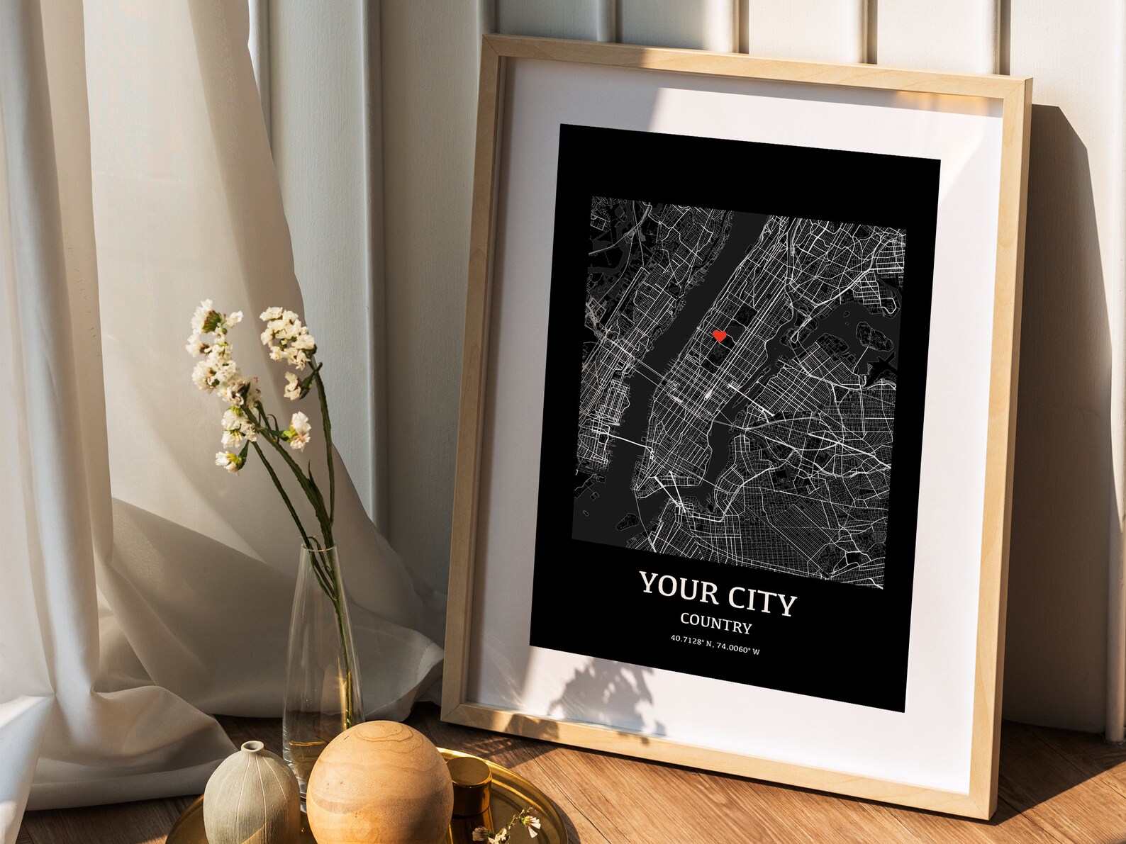 Dark City Map Print, Custom Map Poster, Customizable Wall Art ...