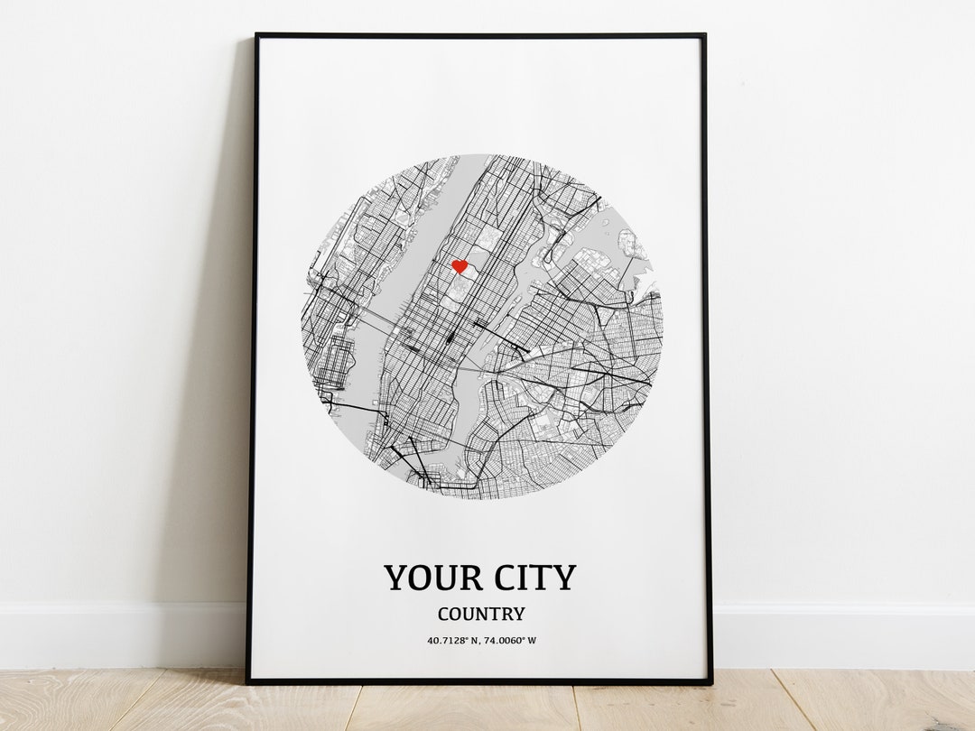 City Map Print, Custom Map Poster, Customizable Wall Art, Anniversary ...