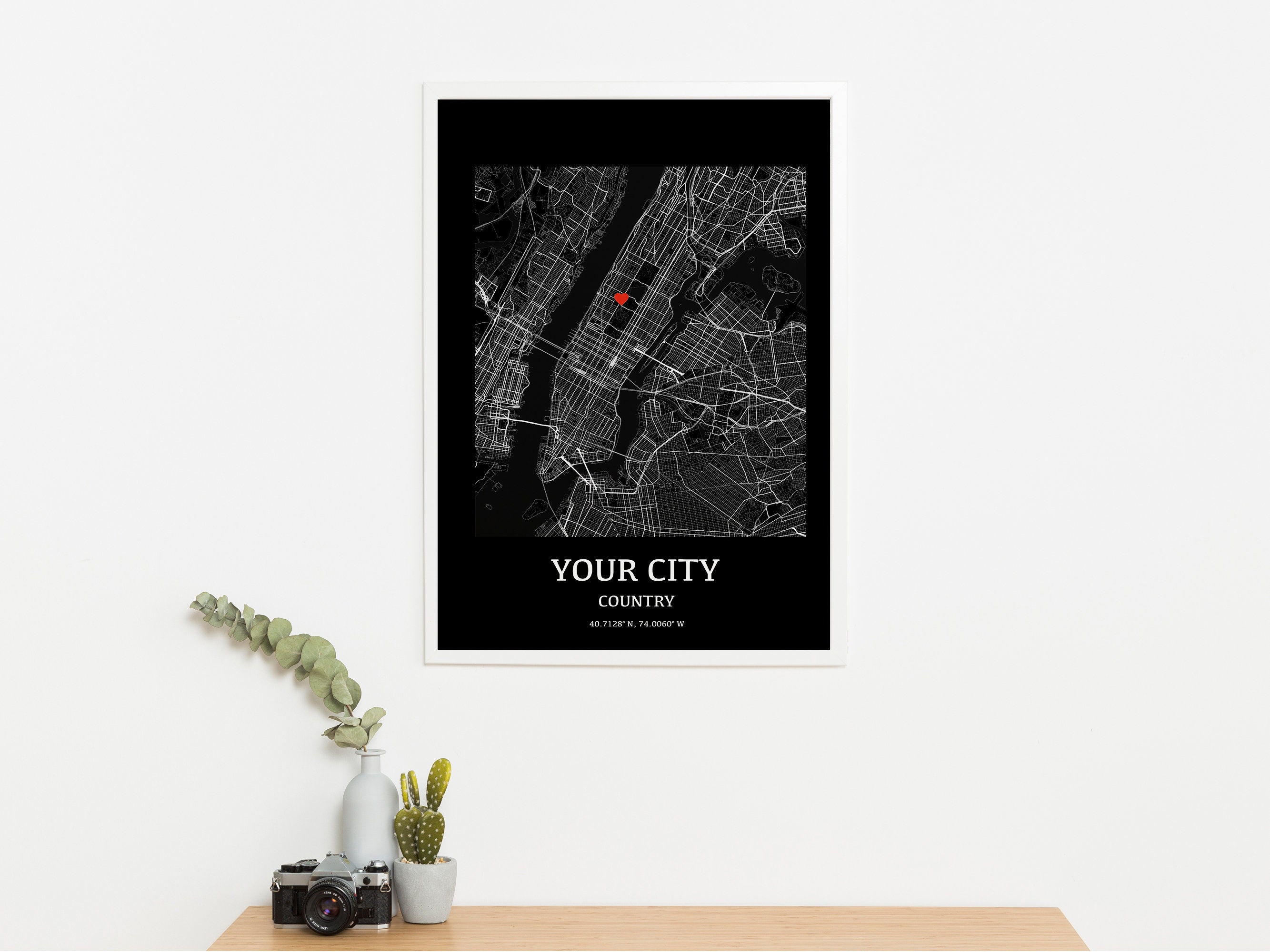 Dark City Map Print, Custom Map Poster, Customizable Wall Art ...