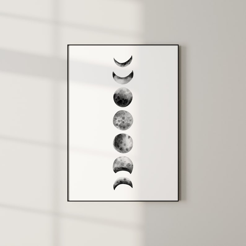 Moon Phases Printable, Phases of the Moon Wall Art, Lunar Phases ...