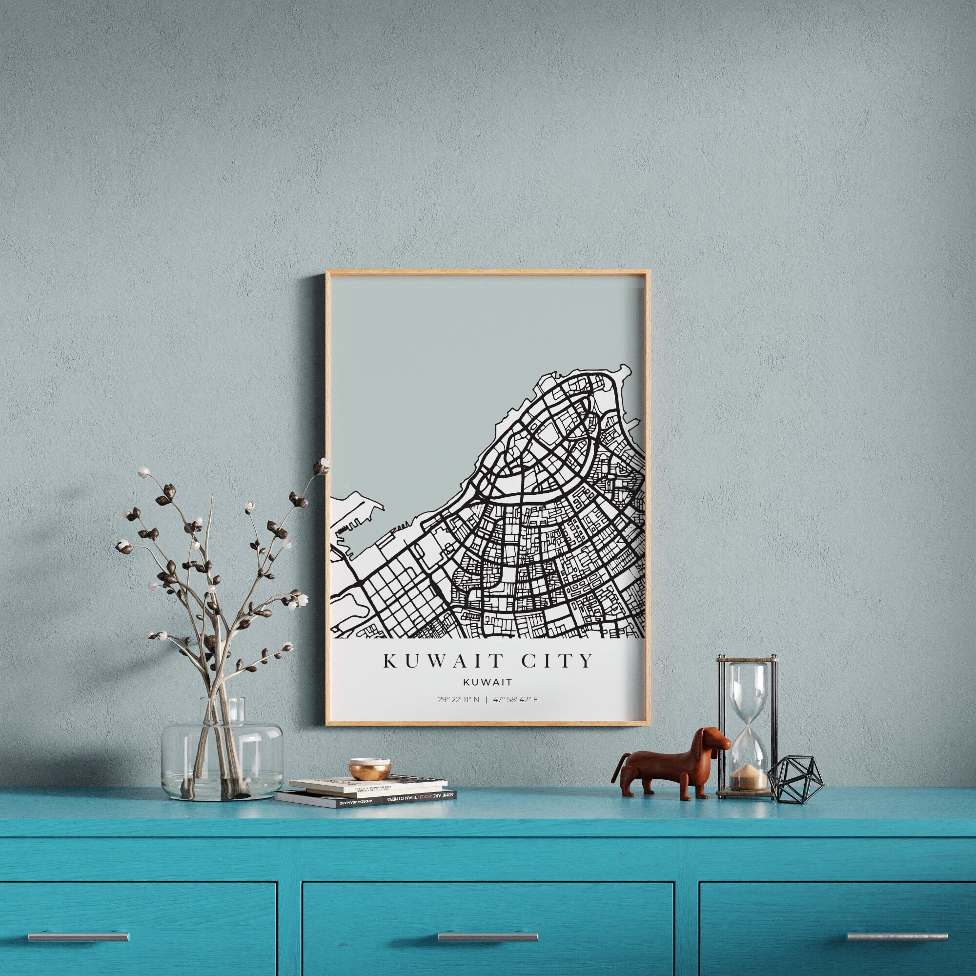 Kuwait City Wall Art, Digital Map Poster of Kuwait, Kuwait Map Print ...