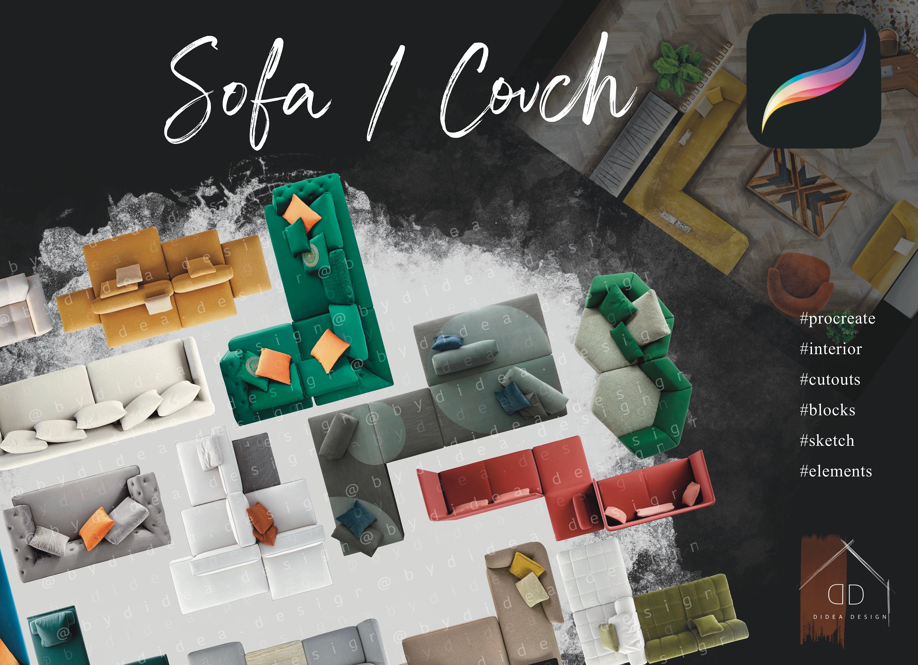 Procreate Sofa Couch Cutouts Interior Design Interior Sketch Living - Etsy