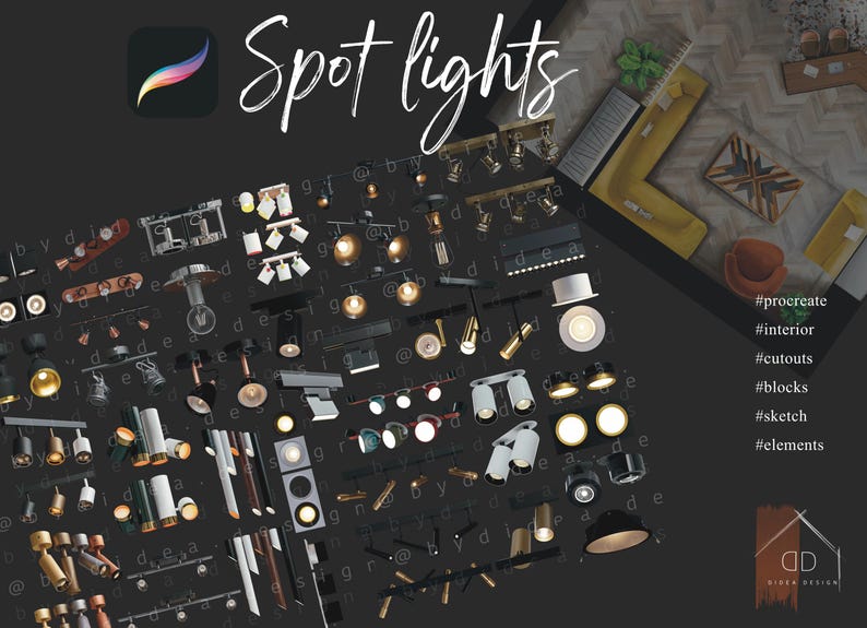 Procreate Spot Lights Cutouts Design Interior Sketch Blocks Elements - Etsy