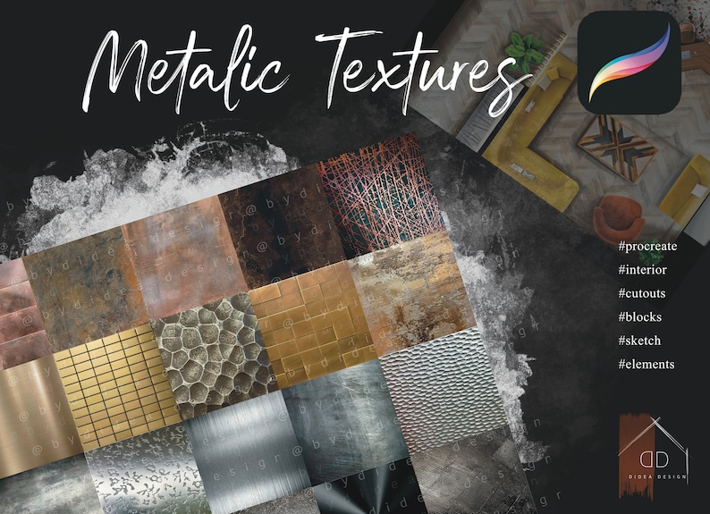 Procreate Metal Texture Cutouts Design Interior Sketch Blocks Elements ...