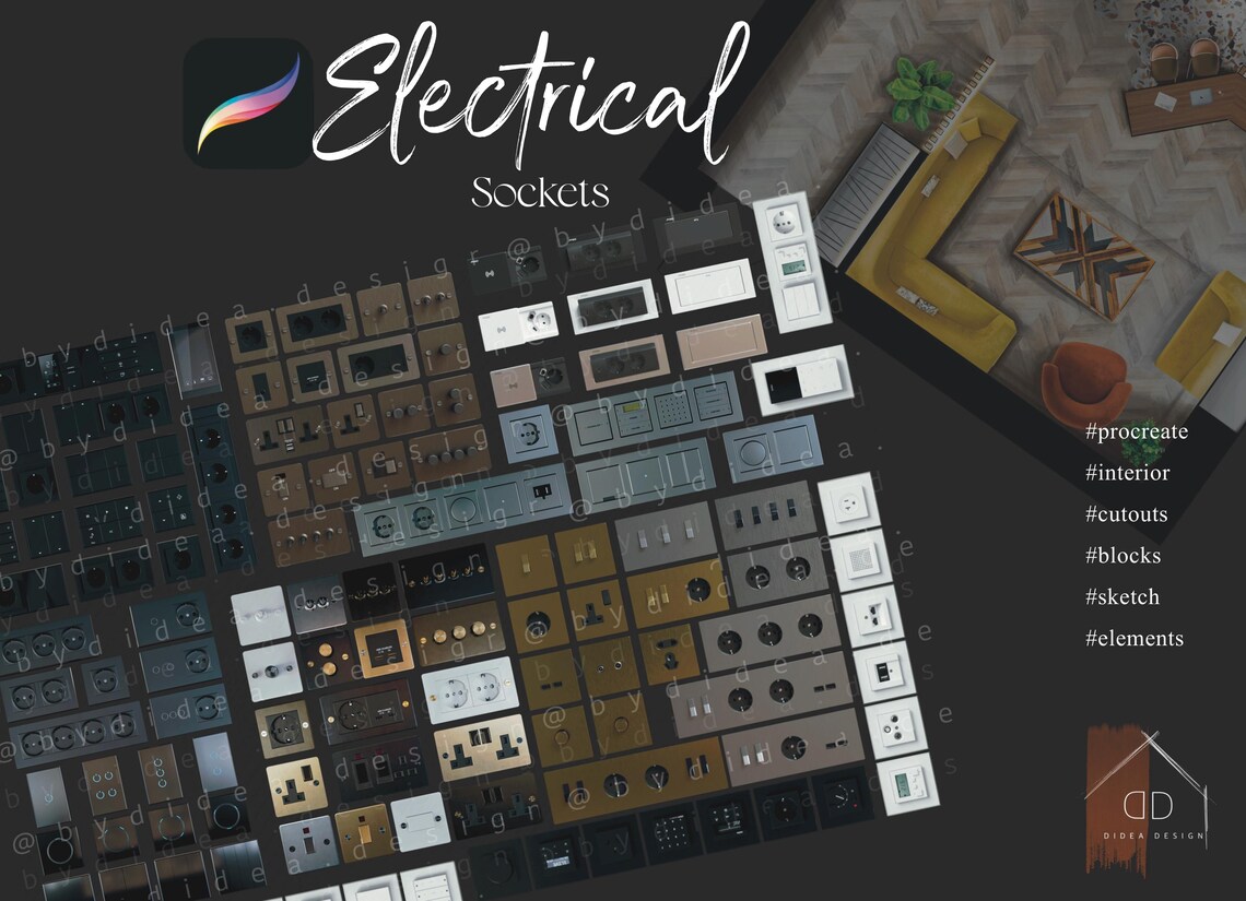 Procreate Electrical Socket Plug Cutouts Sketch Blocks Elements - Etsy
