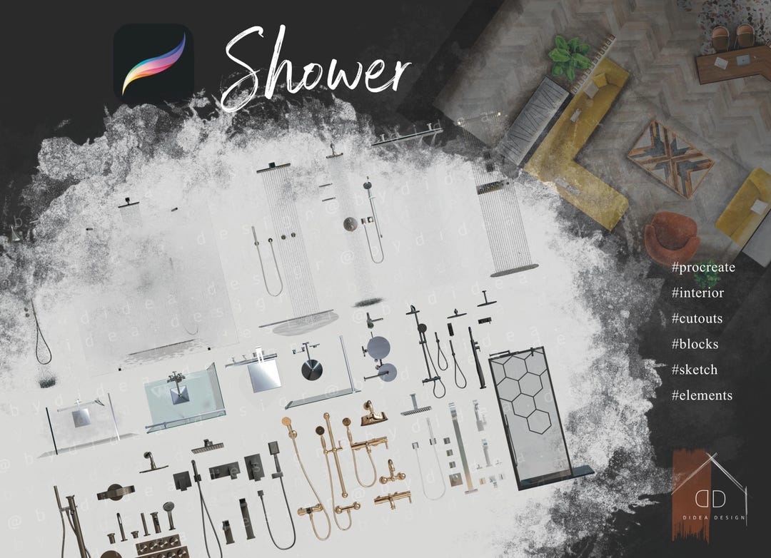 Procreate Shower Bathroom Cutouts Design Interior Sketch Blocks ...