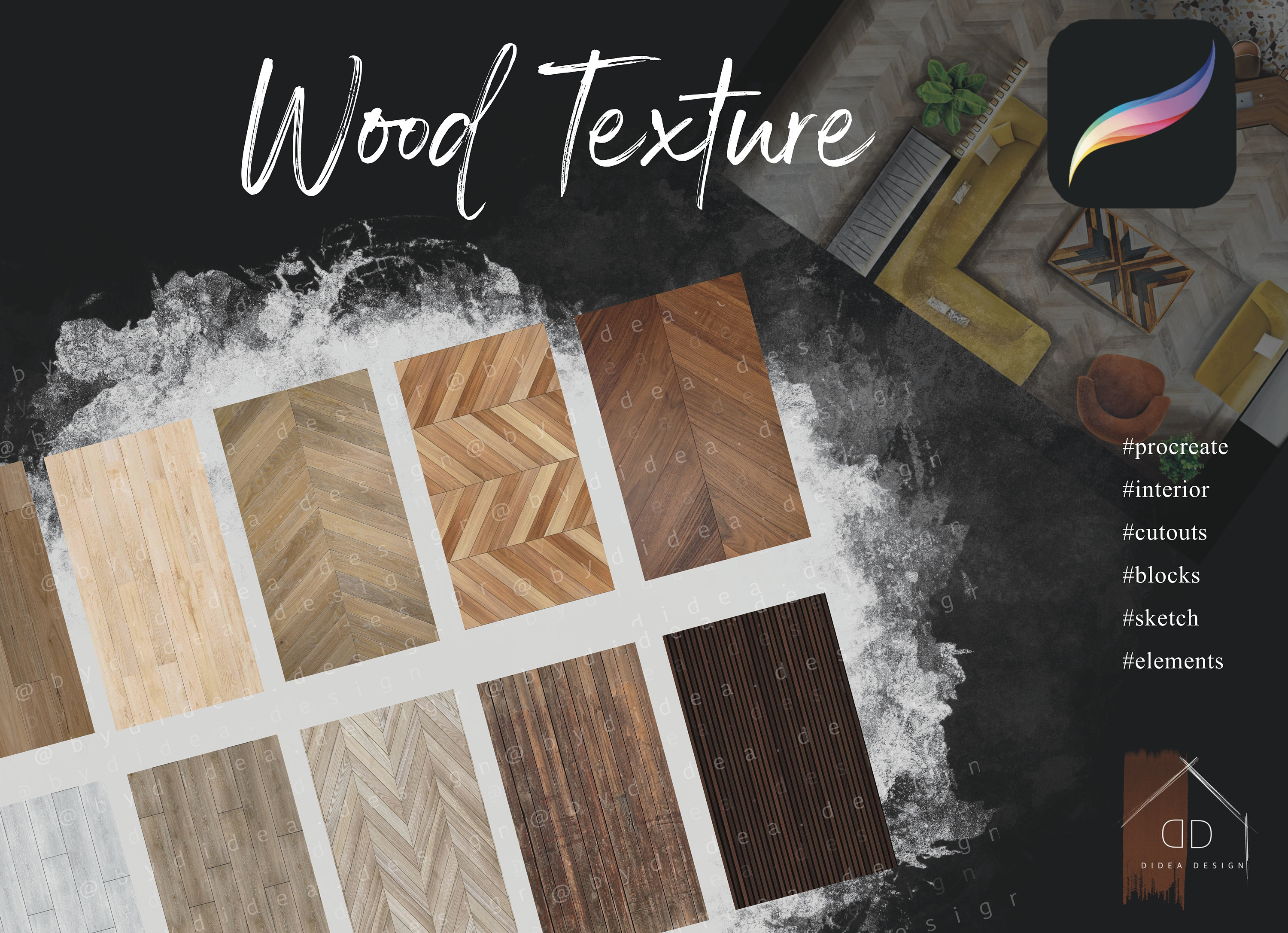 Procreate Wood Texture Cutouts Design Interior Sketch Blocks Elements ...