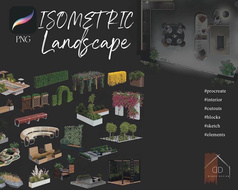 Procreate Isometric Landscape Exterior Garden Cutouts Sketch Blocks ...