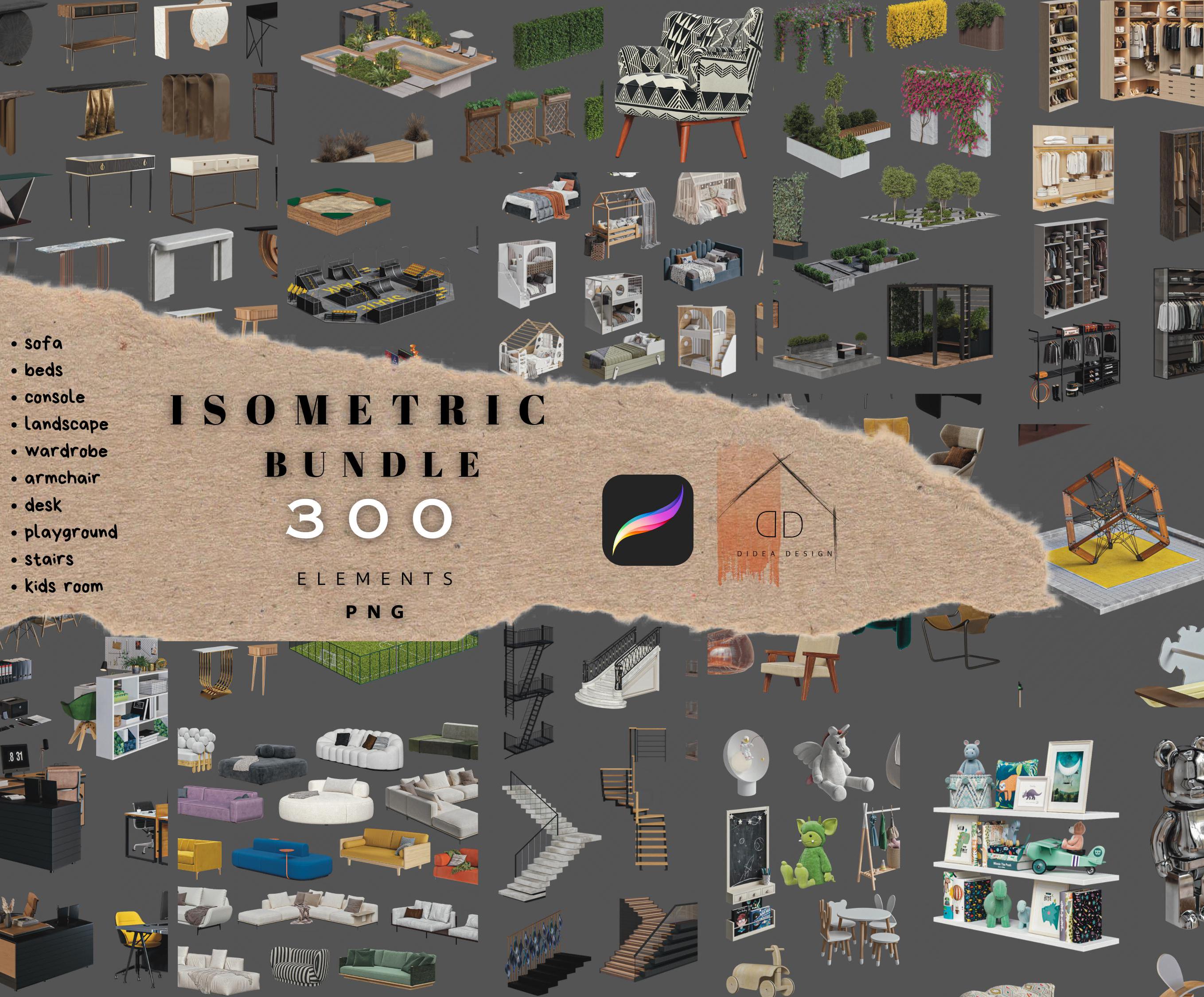 Procreate Isometric Bundle Cutouts PNG Elements Sketch Blocks - Etsy