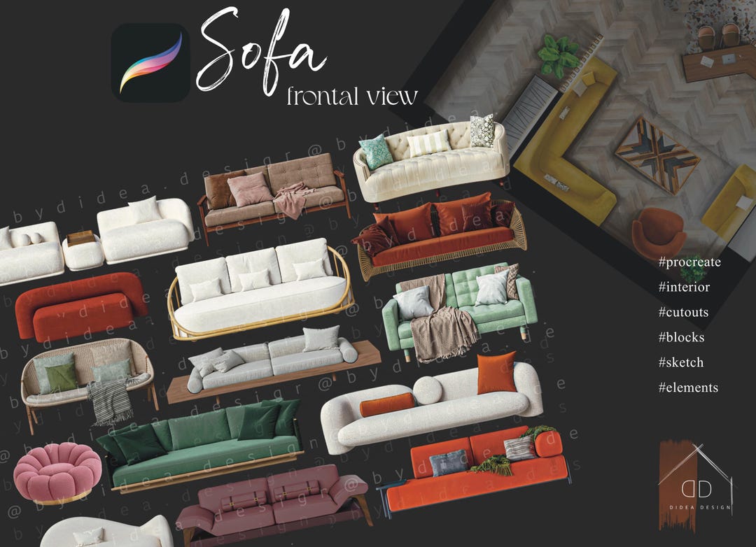 Procreate Sofa Frontal View Cutouts Interior Design Interior Sketch - Etsy